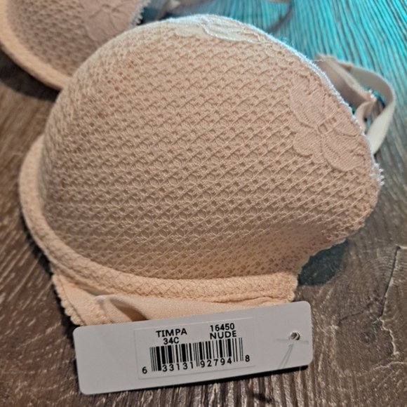 timpa | Intimates & Sleepwear | Timpa Duet Half Cup 2 Bra Demi 34c Nude ...